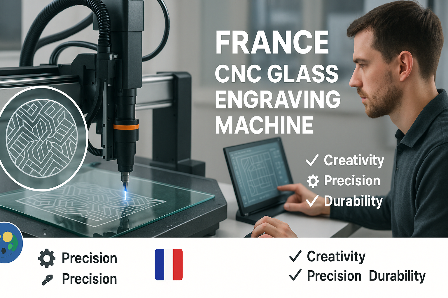 France CNC Glass Engraving Machine for Modern Designs